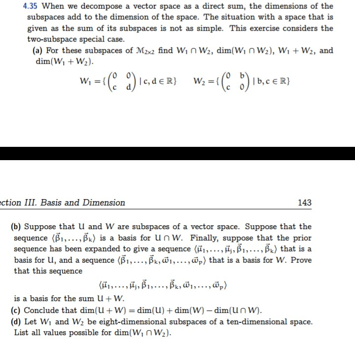Solved 4.35 When we decompose a vector space as a direct | Chegg.com