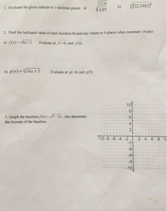 Solved 1. Evaluate the given radicals to 3 decimals places: | Chegg.com