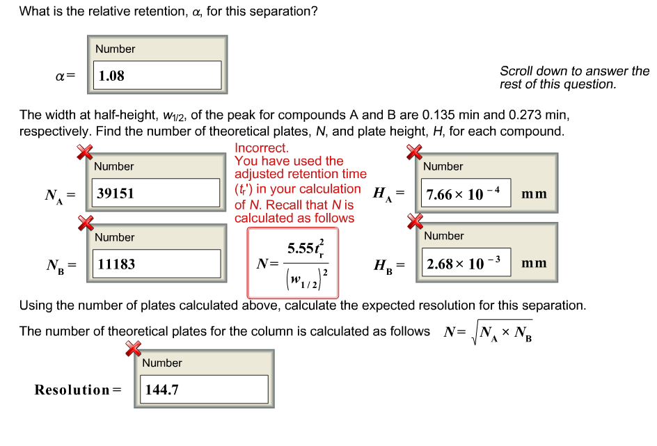 Solved What is the relative retention, a, for this | Chegg.com