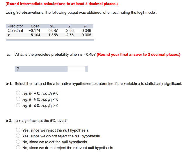Solved Using 30 observations, the following output was | Chegg.com