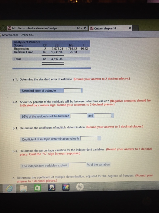 Solved Determine the standard error of estimate (Round your | Chegg.com