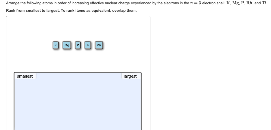 Solved Arrange The Following Atoms In Order Of Increasing