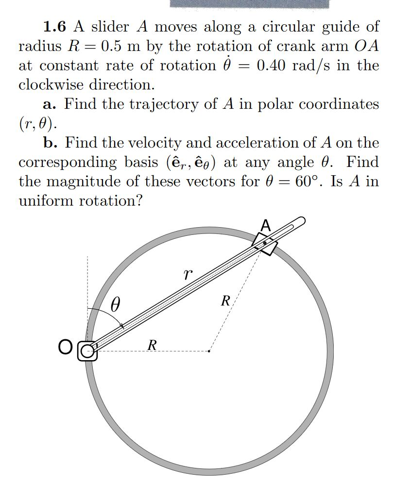 A slider A moves along a circular guide of radius R = | Chegg.com