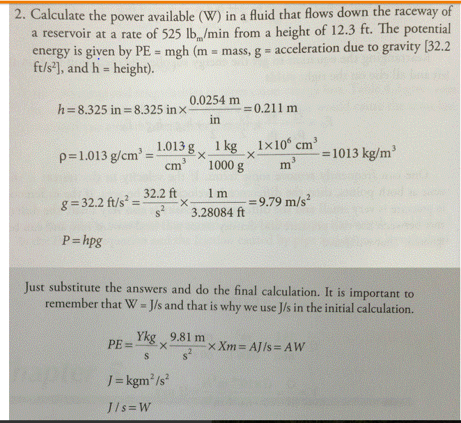 Solved Calculate the power available (W) in a fluid that | Chegg.com