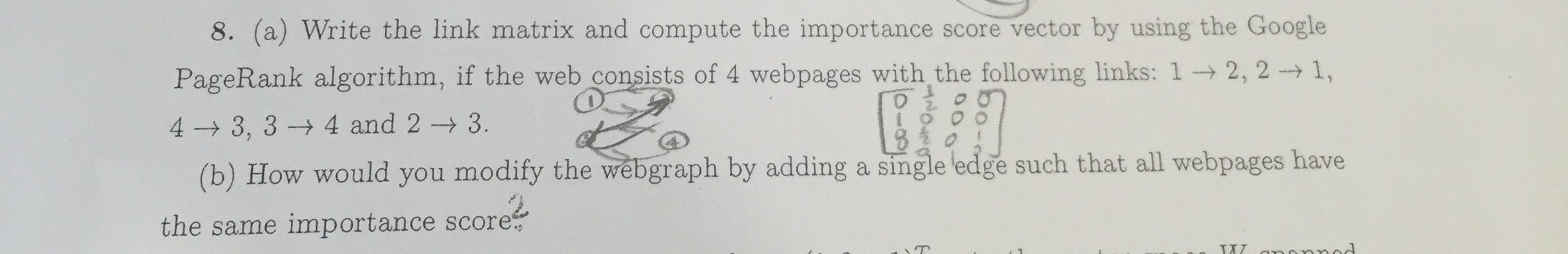 Solved Write the link matrix and compute the importance | Chegg.com