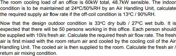 Solved The room cooling load of an office is 60kW total, | Chegg.com