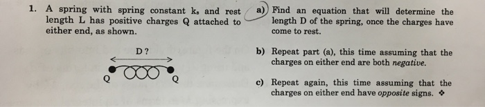 Solved i. A spring with spring constant k, and rest a) Find | Chegg.com