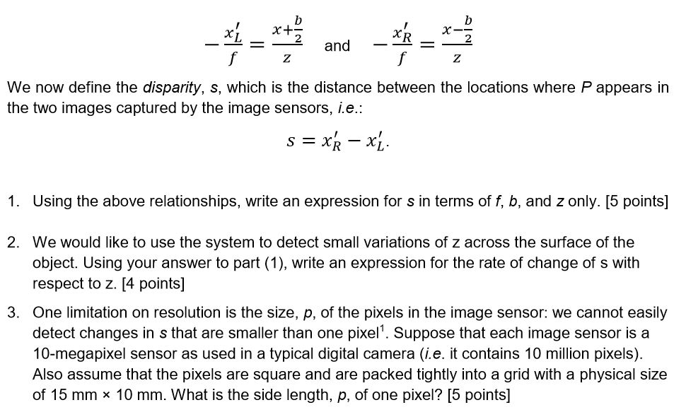 Solved Part A: Analysis of the resolution of a stereo vision | Chegg.com