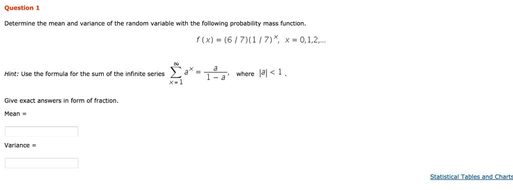 Solved Question 1 Determine the mean and variance of the | Chegg.com