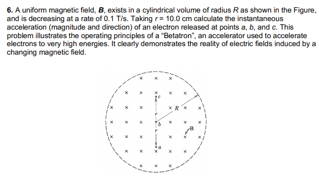 Solved 6. A uniform magnetic field, B, exists in a | Chegg.com