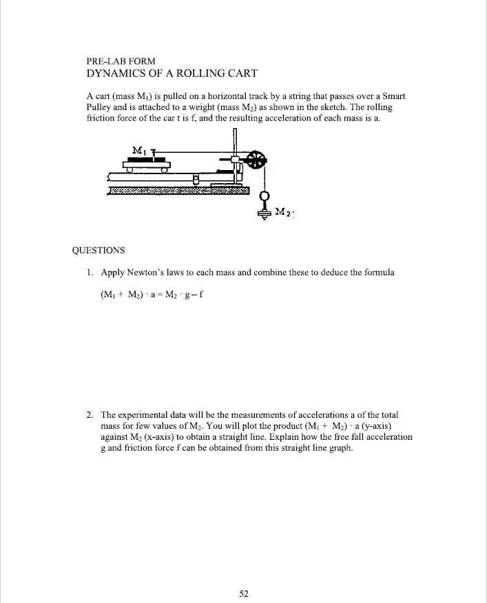 Solved A cart (mass M|) is pulled on a horizontal track by a | Chegg.com