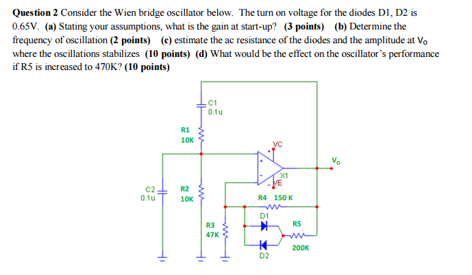 Solved Consider the Wien bridge oscillator below. The turn | Chegg.com