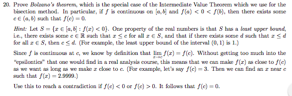 20. Prove Bolzano's theorem, which is the special | Chegg.com