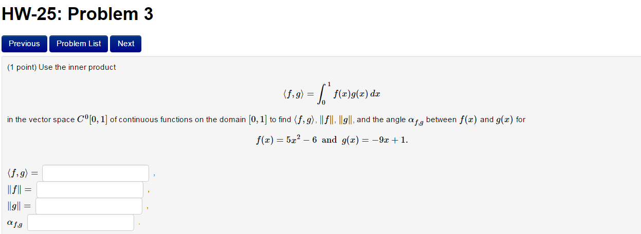 Solved Use the inner product (f, g) = integral_0^1 f(x) | Chegg.com