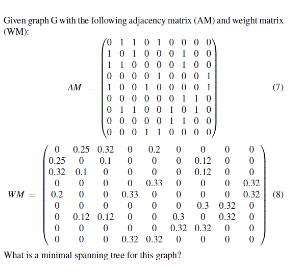 Given graph G with the following adjacency matrix | Chegg.com
