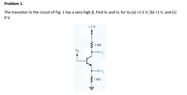Solved The transistor in the circuit of Fig. 1 has a very | Chegg.com