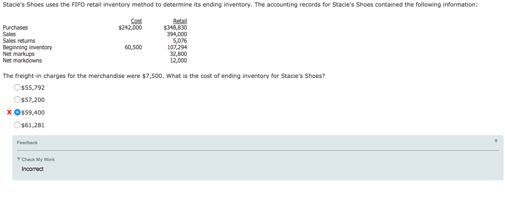 Solved Stacie's Shoes uses the FIFO retail inventory method | Chegg.com