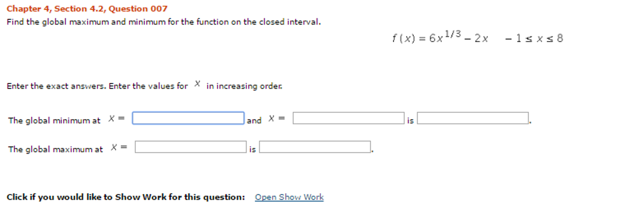 Solved Find The Global Maximum And Minimum For The Function 2968