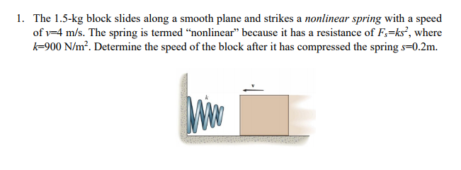 Solved 1. The 1.5-kg block slides along a smooth plane and | Chegg.com