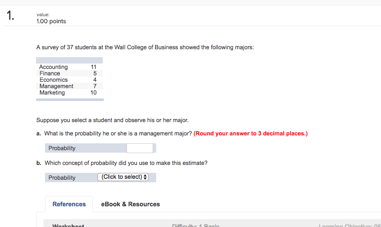 Solved A survey of 37 students at the Wall College of | Chegg.com