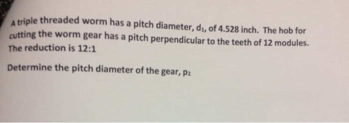 Solved A triple threaded worm has a p itch diameter, d_1, of | Chegg.com