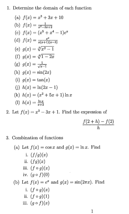 Solved 1. Determine the domain of each function (a) f(x)- | Chegg.com