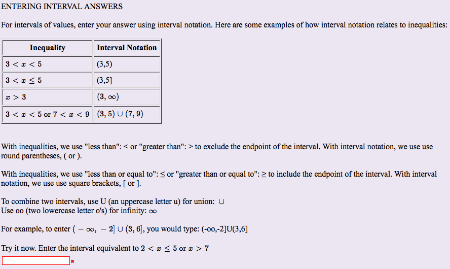 Solved For intervals of values, enter your answer using | Chegg.com