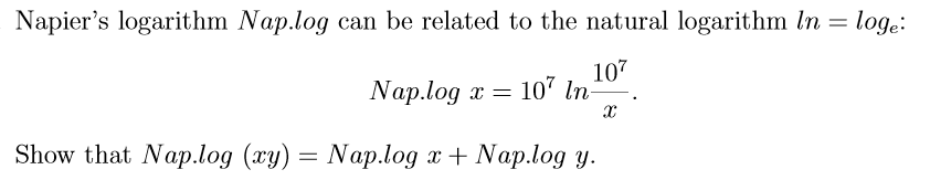 Solved Napier's logarithm Nap.log can be related to the | Chegg.com