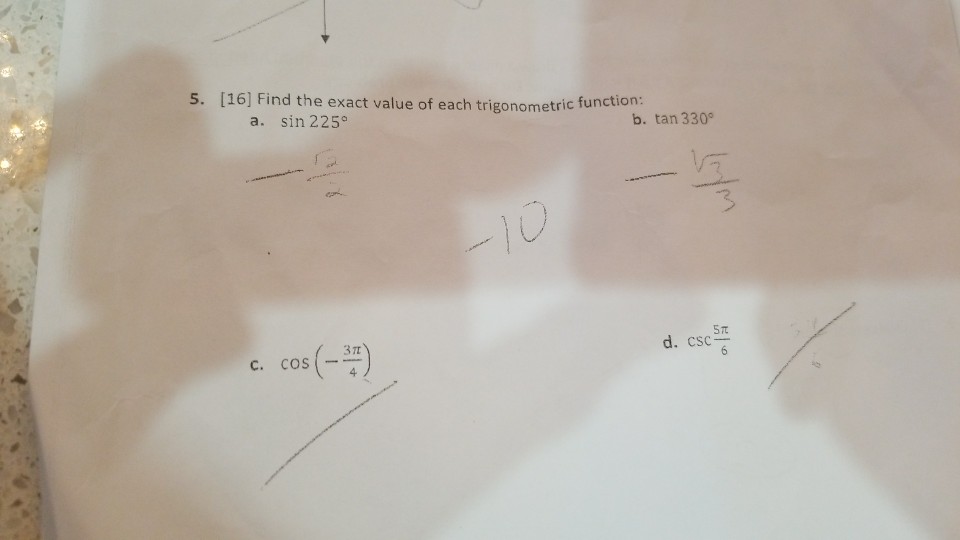 Solved 5. [16] Find the exact value of each trigonometric | Chegg.com