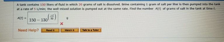 Solved A tank contains 150 liters of fluid in which 20 grams | Chegg.com