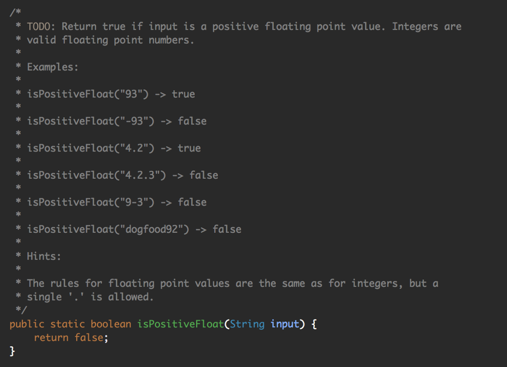 Solved TODO: Return true if input is a positive floating | Chegg.com