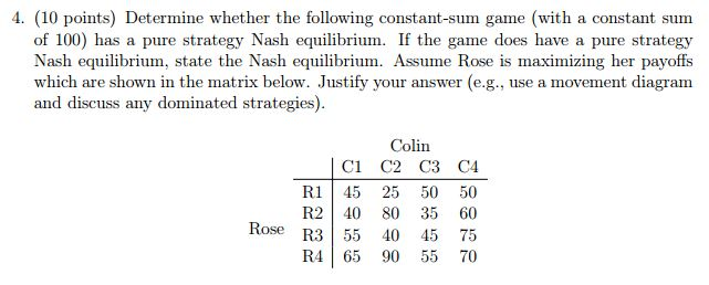 Determine whether the following constant-sum game | Chegg.com
