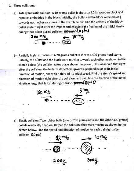 Solved 1.. Three collisions: a) Totally Inelastic collision: | Chegg.com