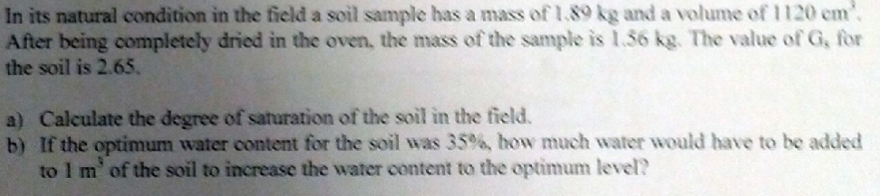 Solved In its natural condition in the field a soil sample | Chegg.com