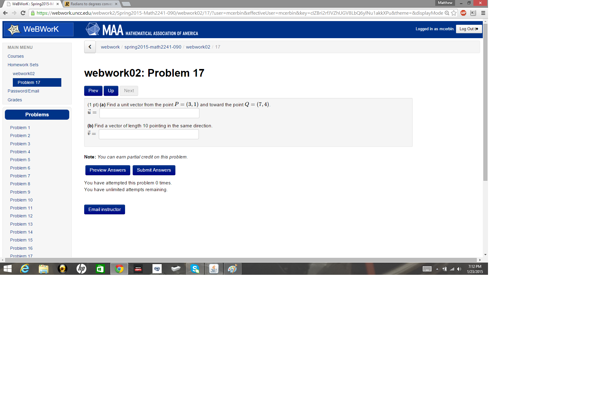 Solved WeBWork: Spring2015-M x R Radians to degrees conve x | Chegg.com