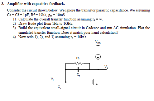 Solved 3. Amplifier with capacitive feedback. #N# Consider | Chegg.com