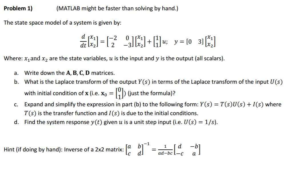 Solved The state space model of a system is given by: | Chegg.com