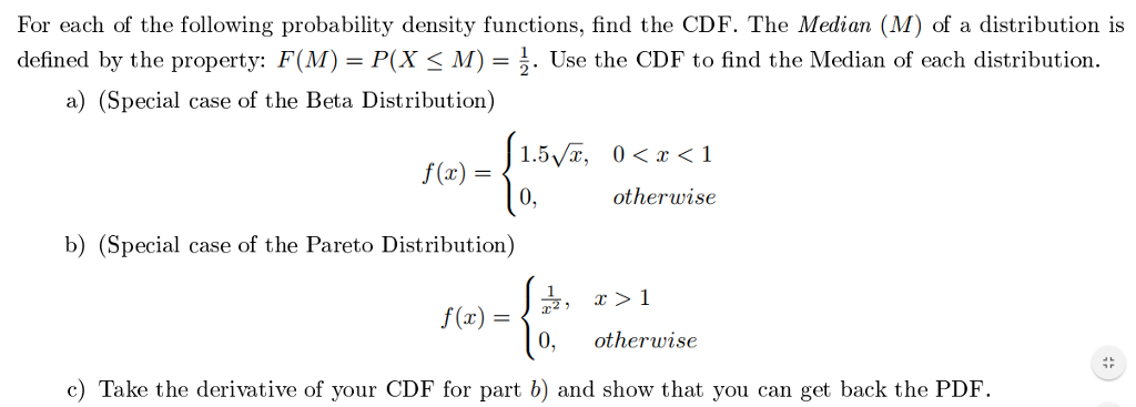 Solved For each of the following probability density | Chegg.com