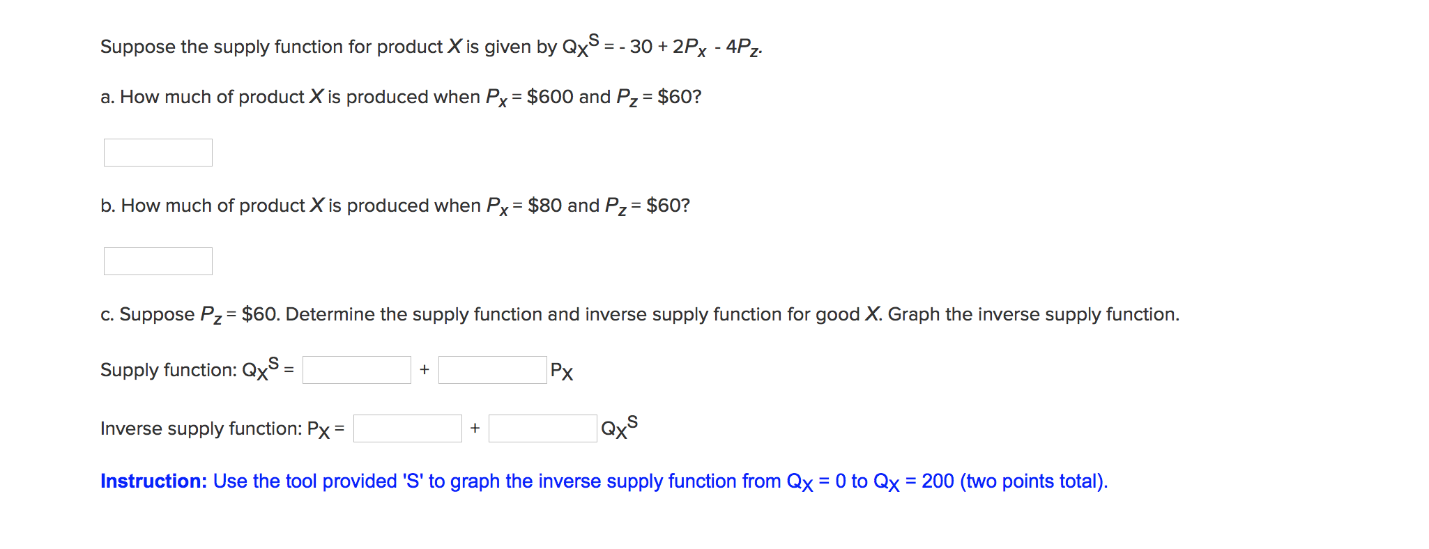 Solved Suppose the supply function for product X s given | Chegg.com