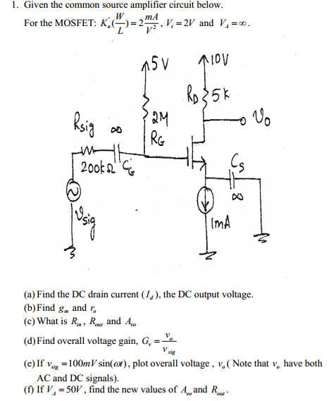 Given the common source amplifier circuit below. For | Chegg.com