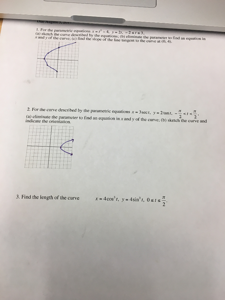 Solved For the parametric equations x = t^2 - 4. y = 2t,-2 | Chegg.com