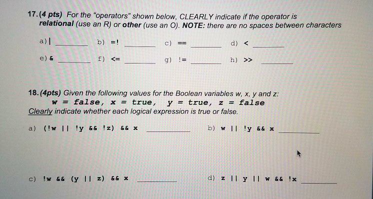 Solved 17.(4 pts) For the "operators" shown below, CLEARLY | Chegg.com