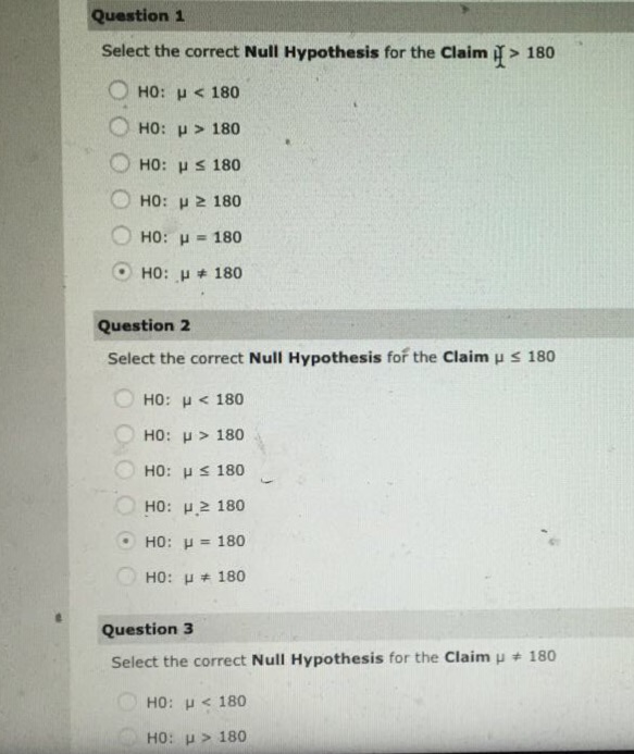 Solved Select the correct Null Hypothesis for the Claim mu > | Chegg.com