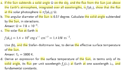 If the Sun subtends a solid angle ohm on the sky, and | Chegg.com
