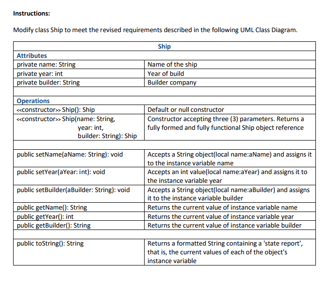 Solved Instructions Modify class Ship to meet the revised | Chegg.com