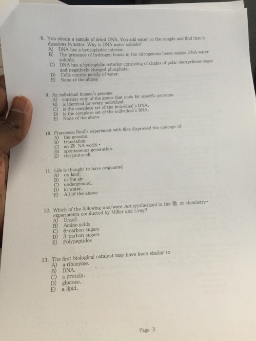 Solved You obtain a sample of dried DNA. You add water to | Chegg.com