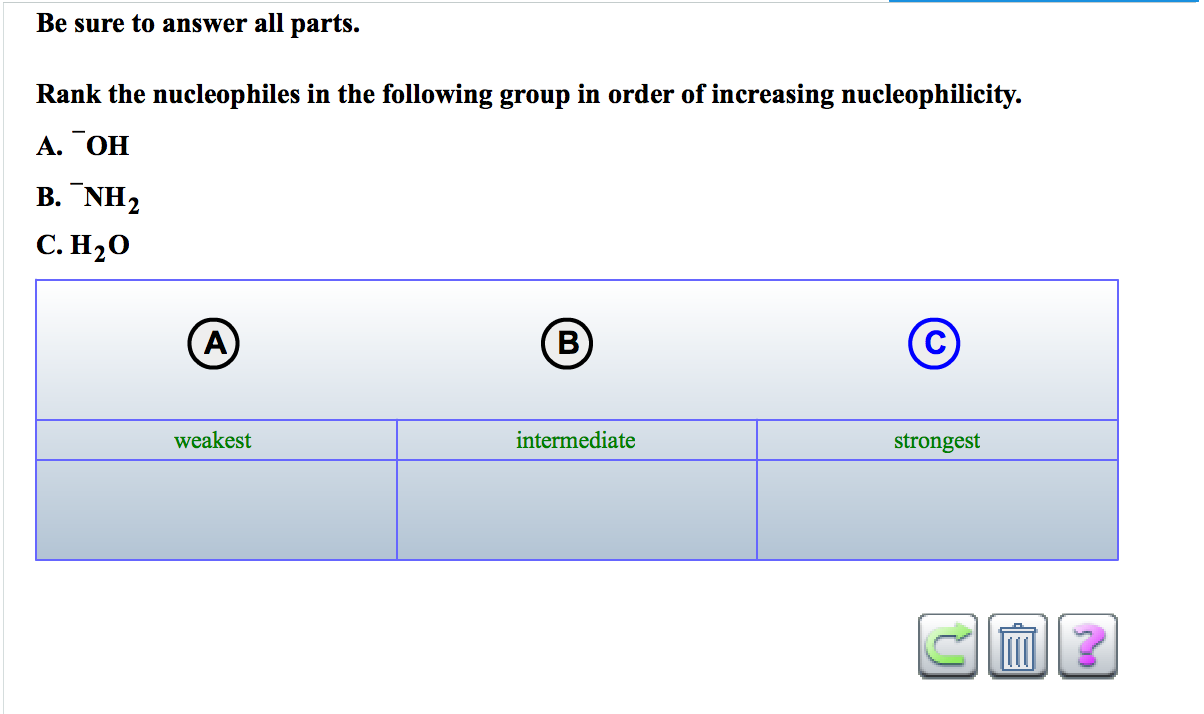 Solved Rank the nucleophiles in the following group in order | Chegg.com