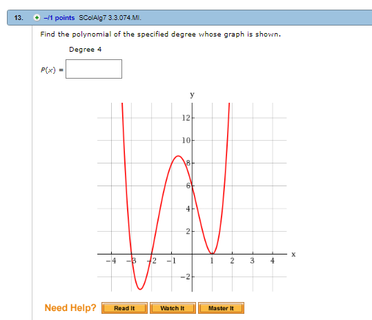 Solved 13. -1 points SColAlg7 3.3.074.MI Find the polynomial | Chegg.com