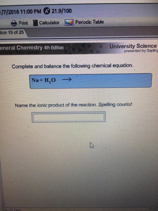 Solved Complete and balance the following chemical equation. | Chegg.com