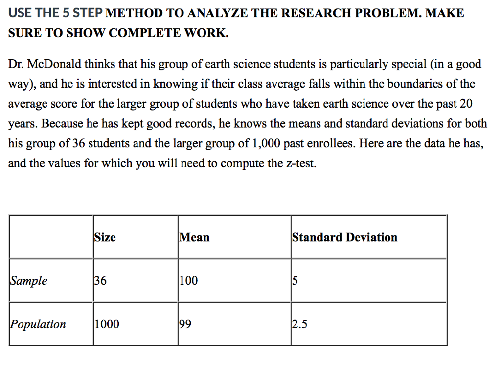 Solved USE THE 5 STEP METHOD TO ANALYZE THE RESEARCH | Chegg.com